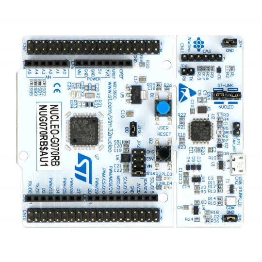 STM32 NUCLEO -G070RB - s MCU STM32G070RB, podporuje připojení Arduino a ST morpho Botland ...
